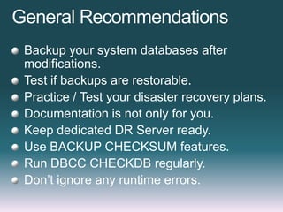 Disaster recovery with sql server | PPTX | Databases | Computer Software and Applications
