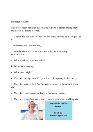 Disaster ReviewNeed to access articles addressing a public h.docx