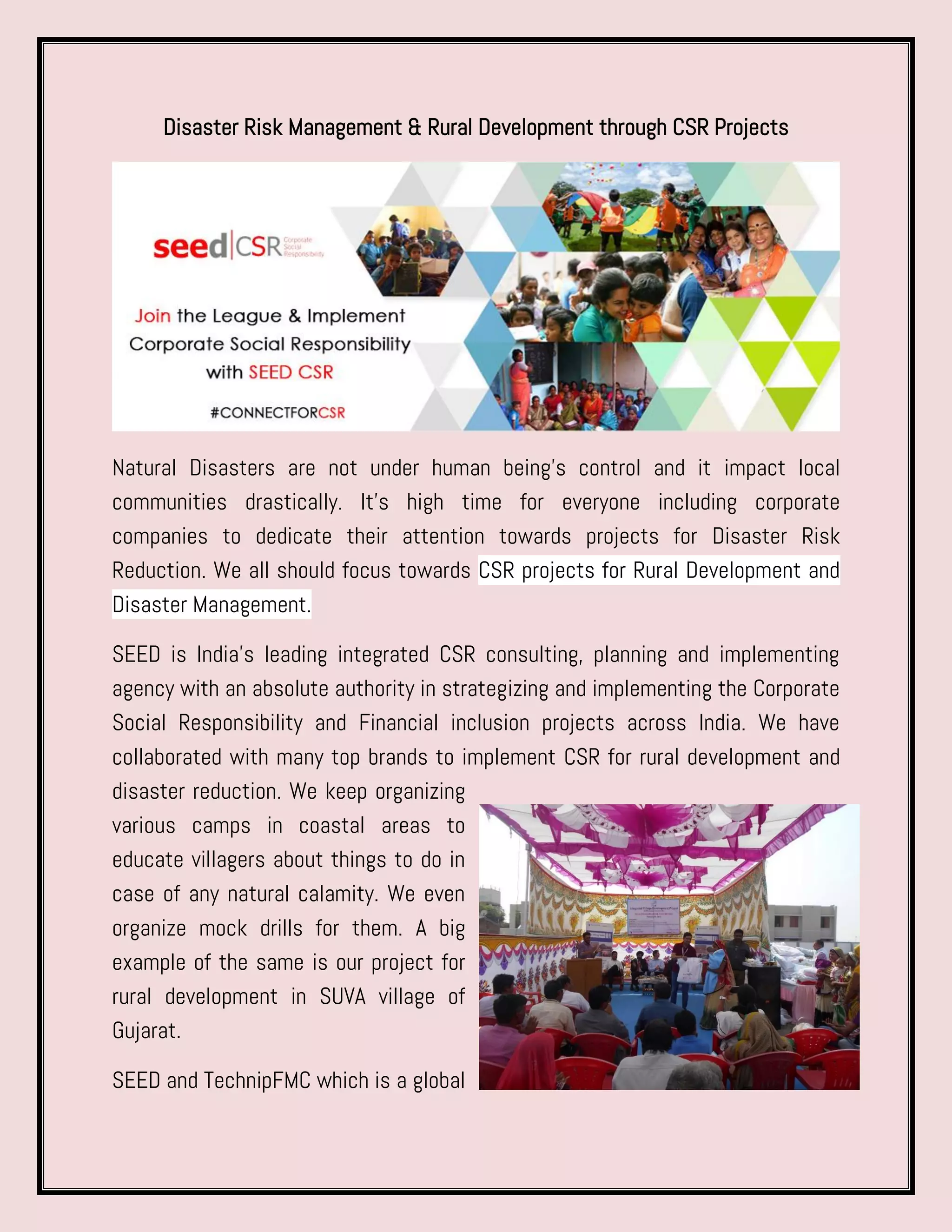 Disaster Risk Management & Rural Development through CSR Projects | PDF