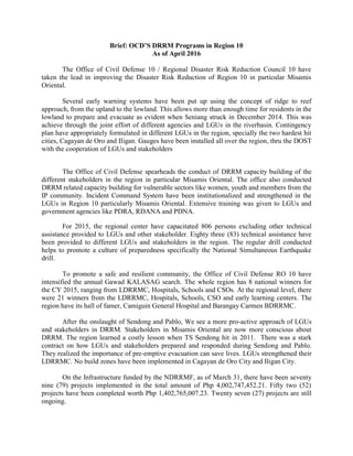 OCD X Briefer on DRRM programs in Region 10 | PDF