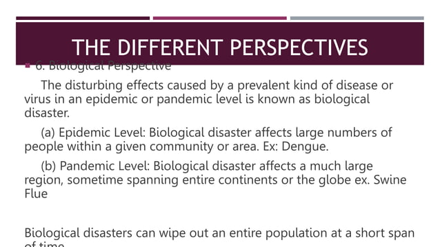 Disasters from Different Perspectives.pptx | Infectious Diseases ...