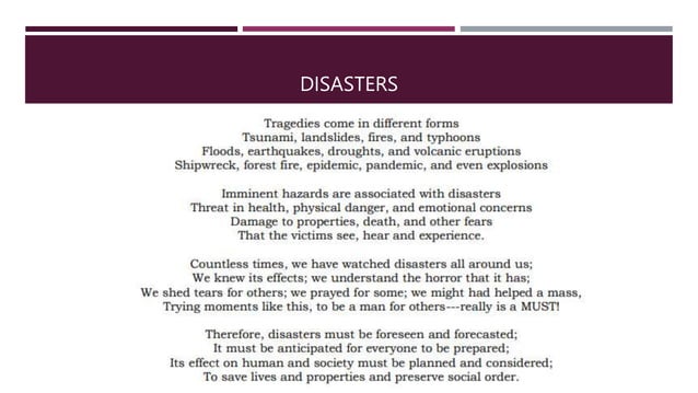 Disasters from Different Perspectives.pptx | Infectious Diseases ...