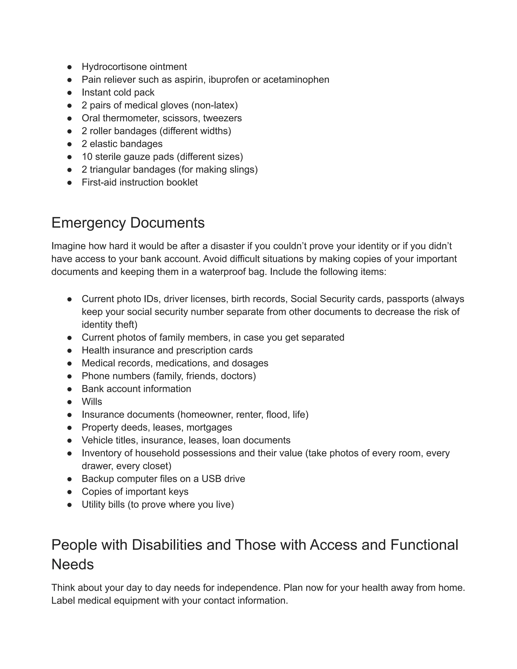 Disaster Supply Checklist | PDF