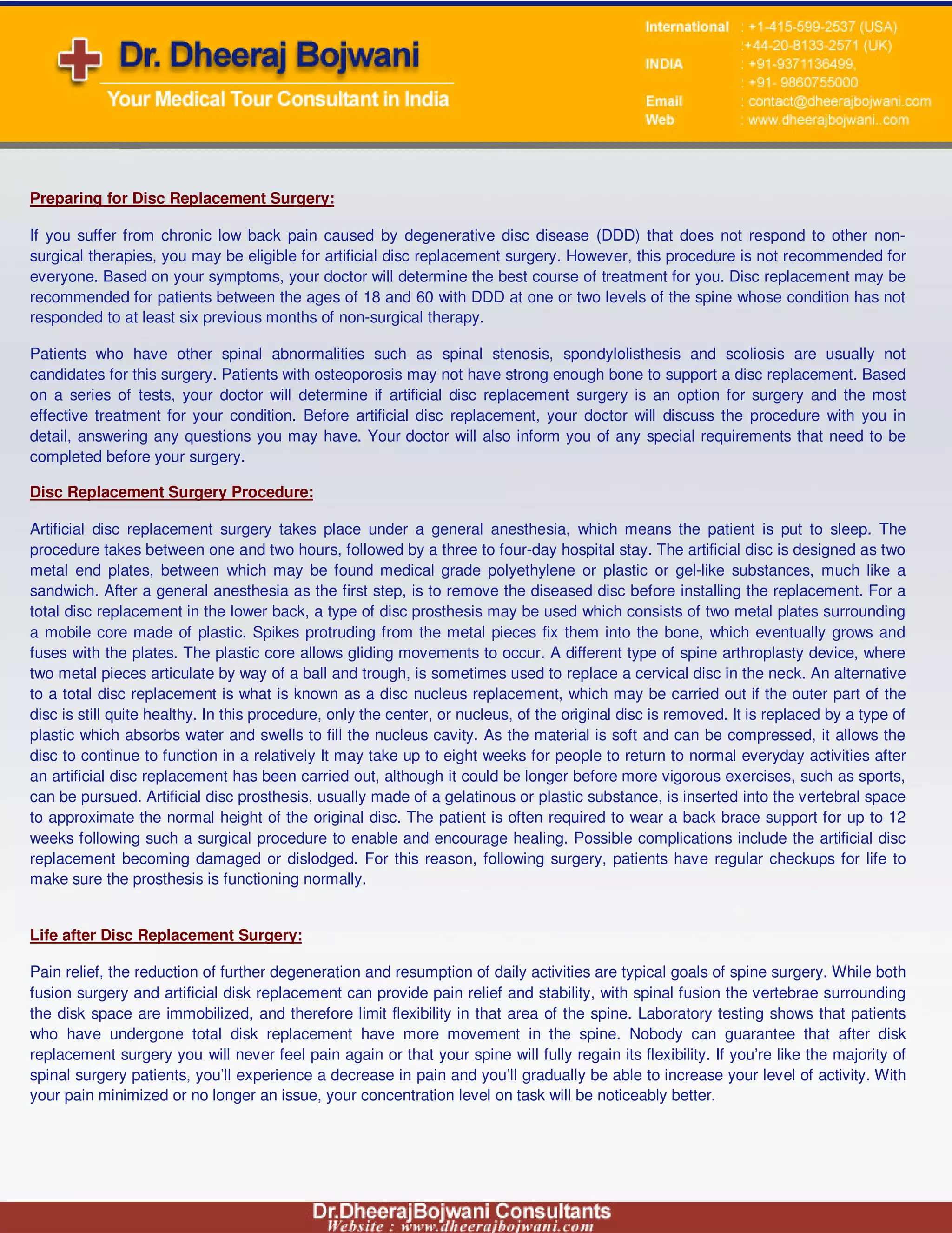 Disc replacement-surgery-india | PDF