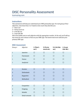 DISC PERSONALITY ASSESSMENT JDJJDJDJDJDJDJD | PDF