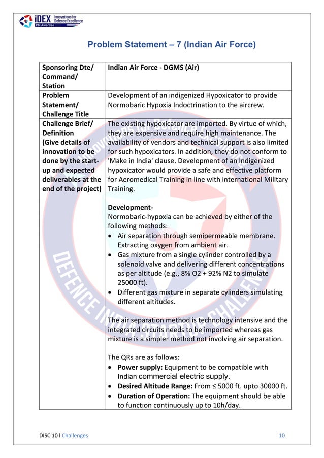 DISC 10 Problem Statements.pdf | Defense Industry | Industries