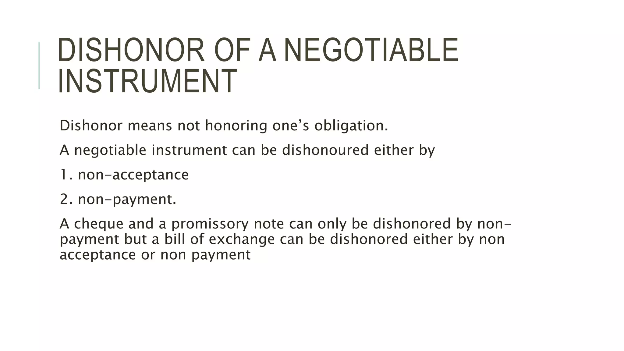 Discharge and dishonor of negotiable instruments (INDIA) | PPTX