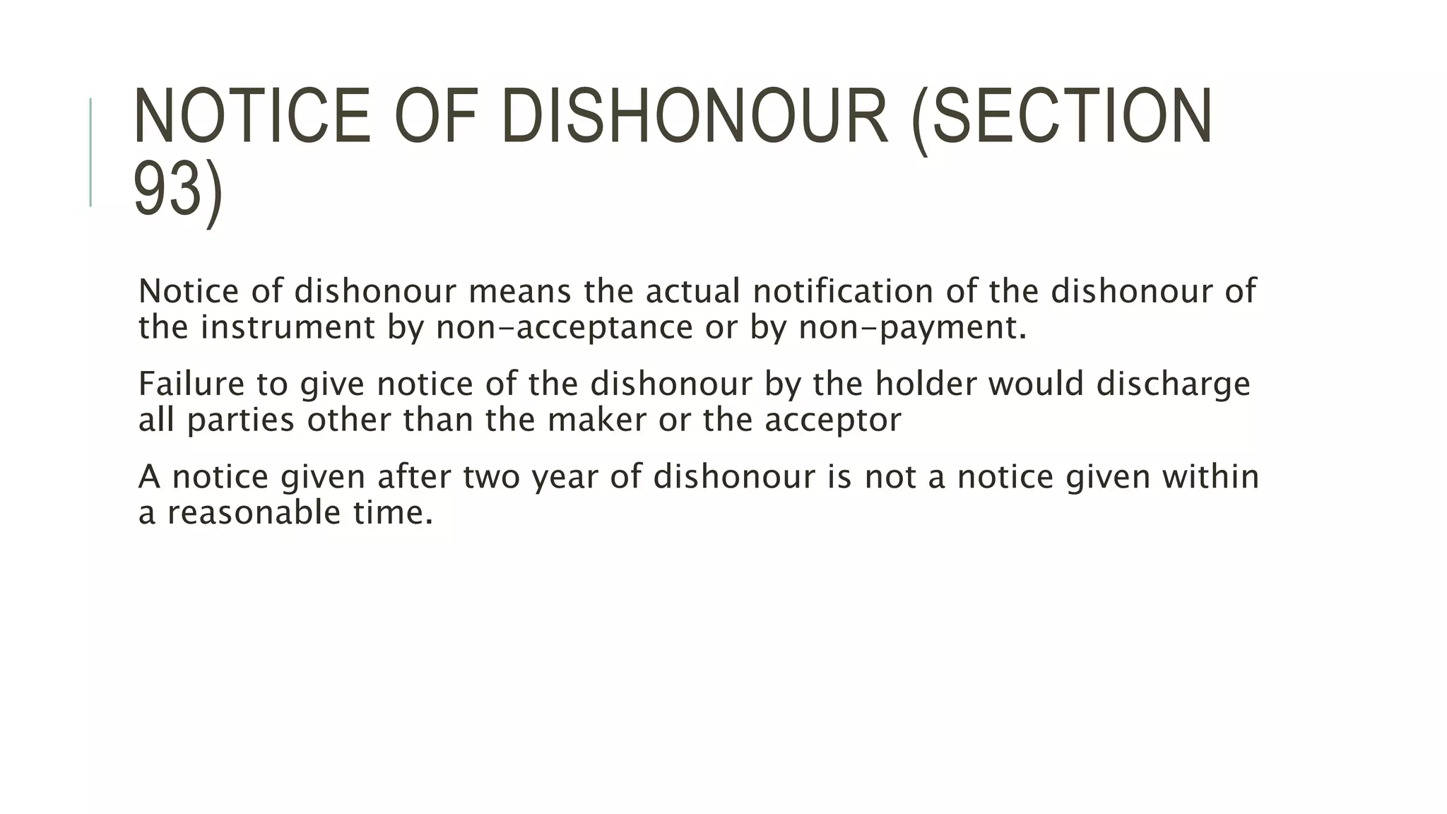 Discharge and dishonor of negotiable instruments (INDIA) | PPTX