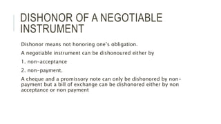 Discharge and dishonor of negotiable instruments (INDIA) | PPTX