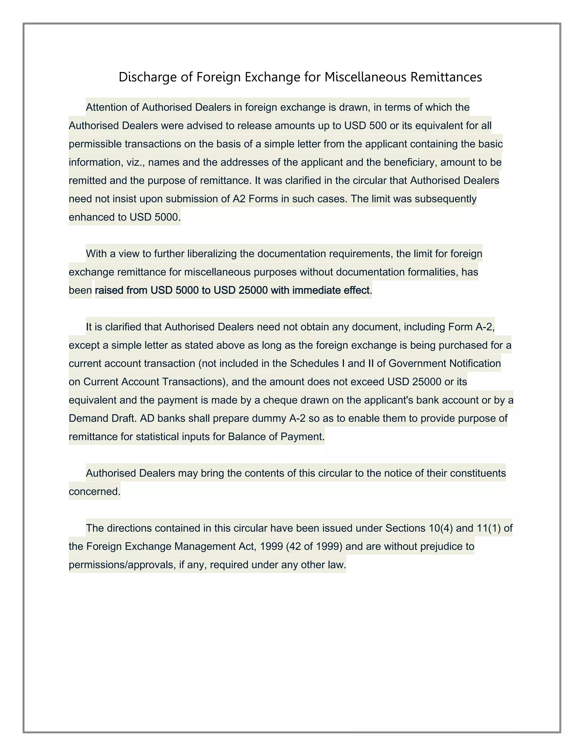 Discharge of foreign exchange for miscellaneous remittances | PDF