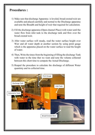 Discharge Over a broad Crested Weir | Jameel Academy | PDF