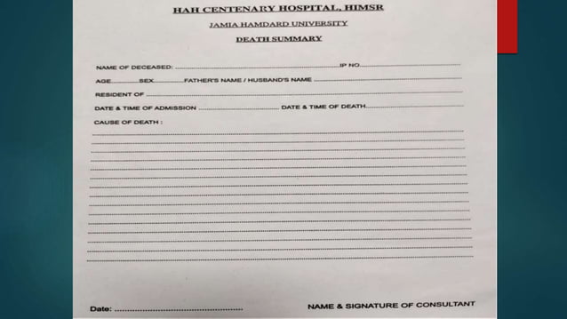 Discharge , referral and death summary | PPTX | First Aid | Injuries