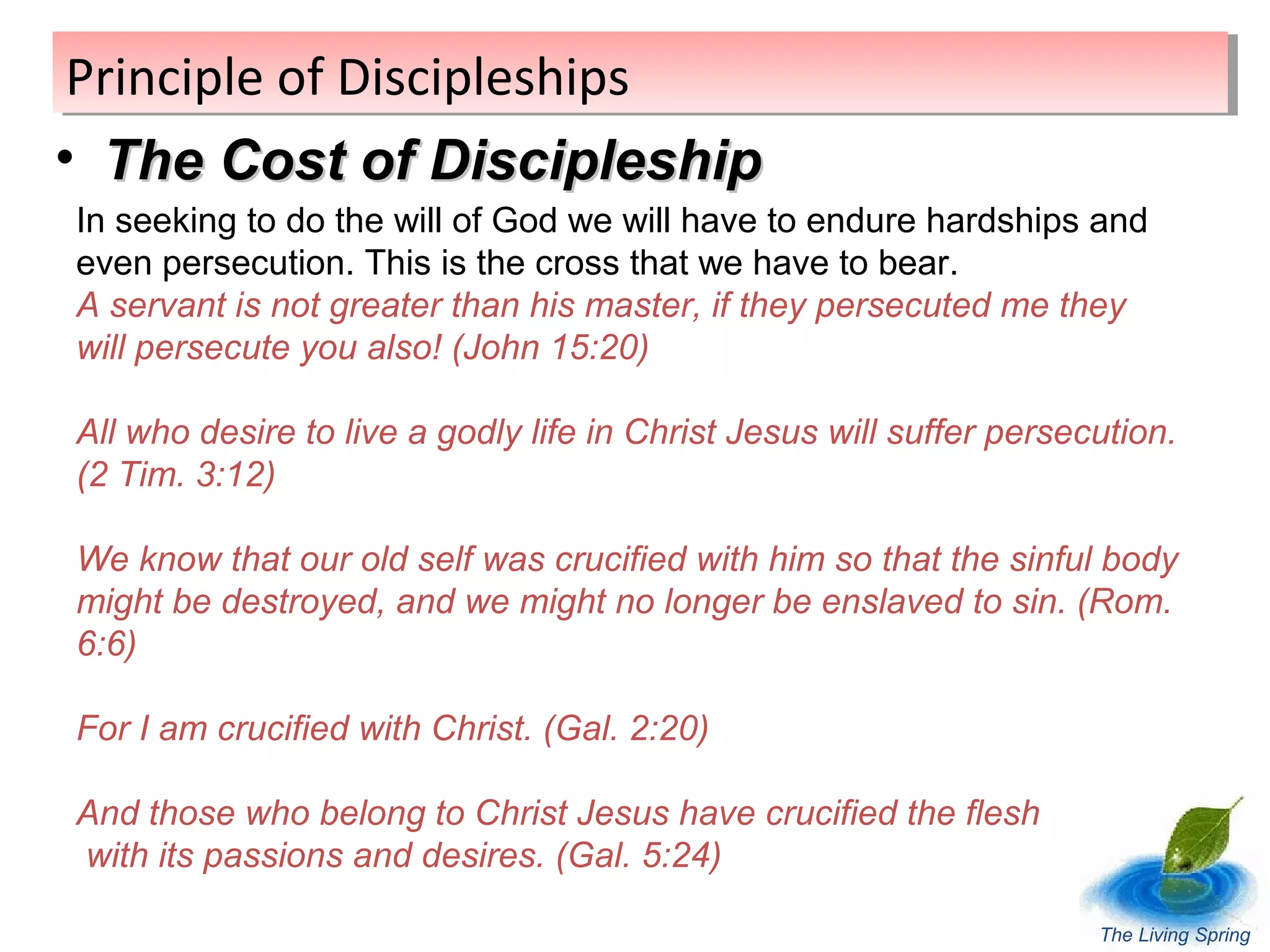 Ecclesiology Part 4 - Discipleship 2 -The Cost of discipleship | PPT