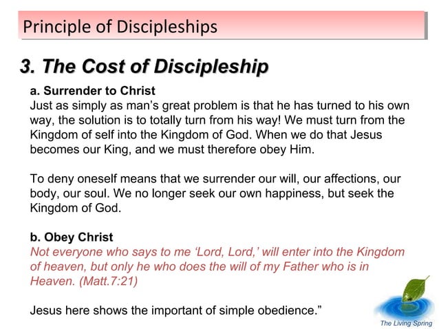 Ecclesiology Part 4 - Discipleship 2 -The Cost of discipleship | PPT