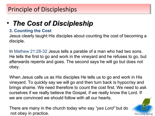 Ecclesiology Part 4 - Discipleship 2 -The Cost of discipleship | PPT