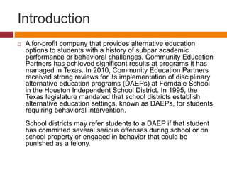 Disciplinary Alternative Education Programs in Texas | PPTX