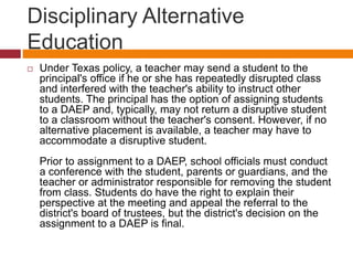 Disciplinary Alternative Education Programs in Texas | PPTX