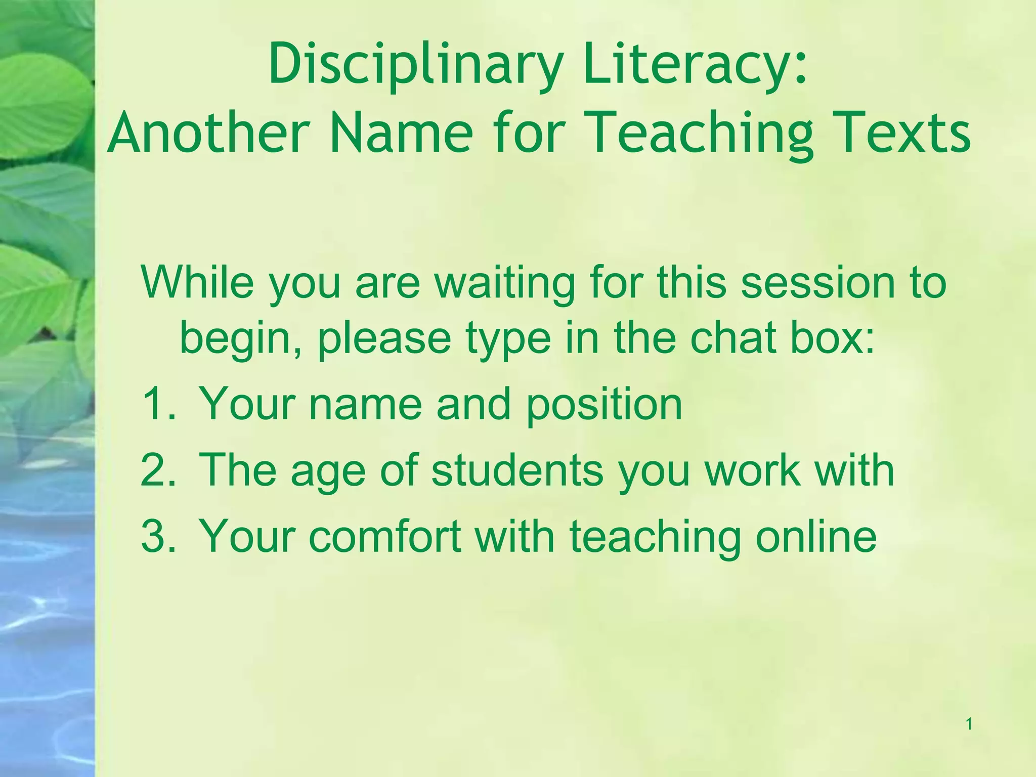 Disciplinary Literacykeynotewegmann | PPT