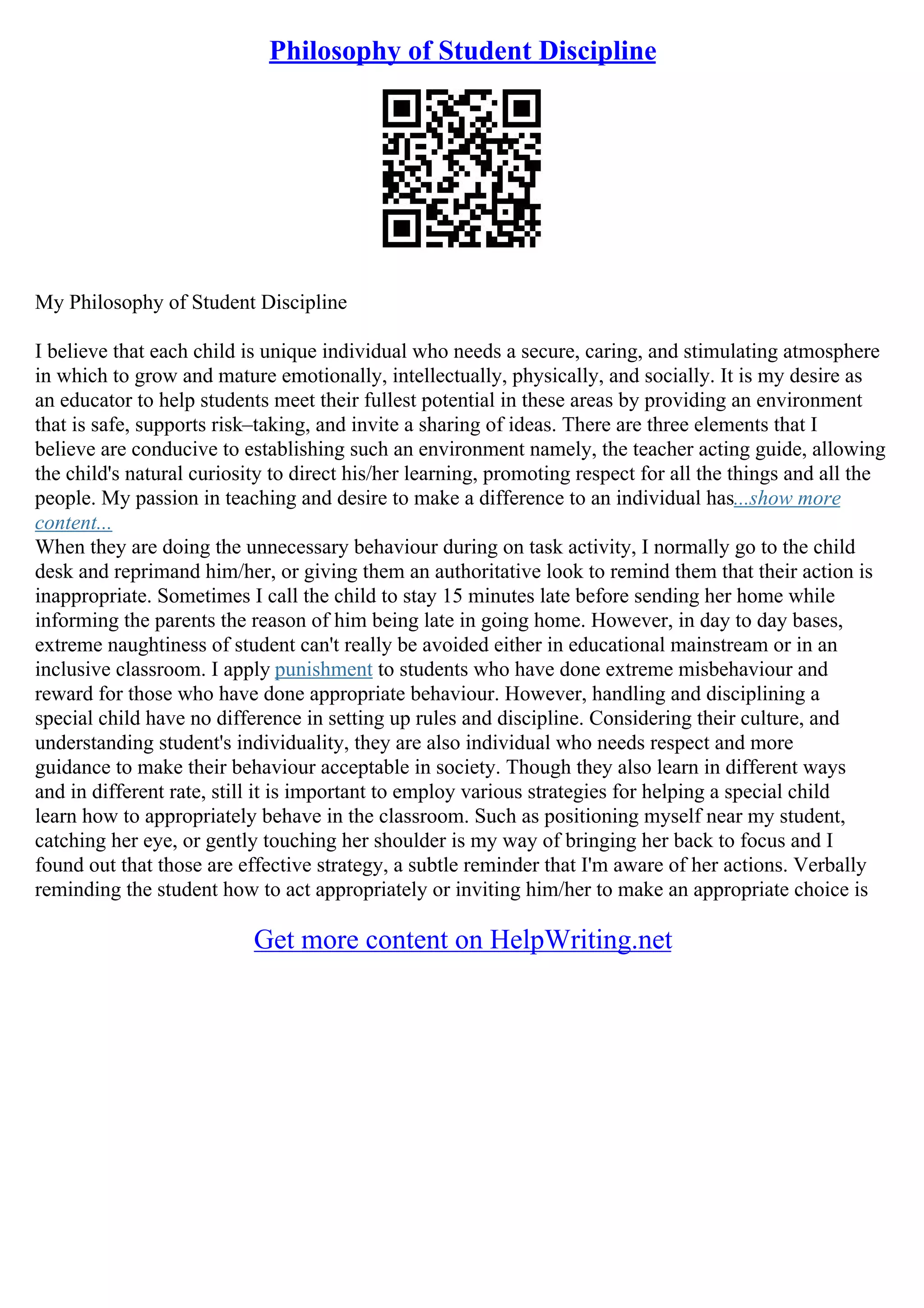 Discipline In School Essay | PDF