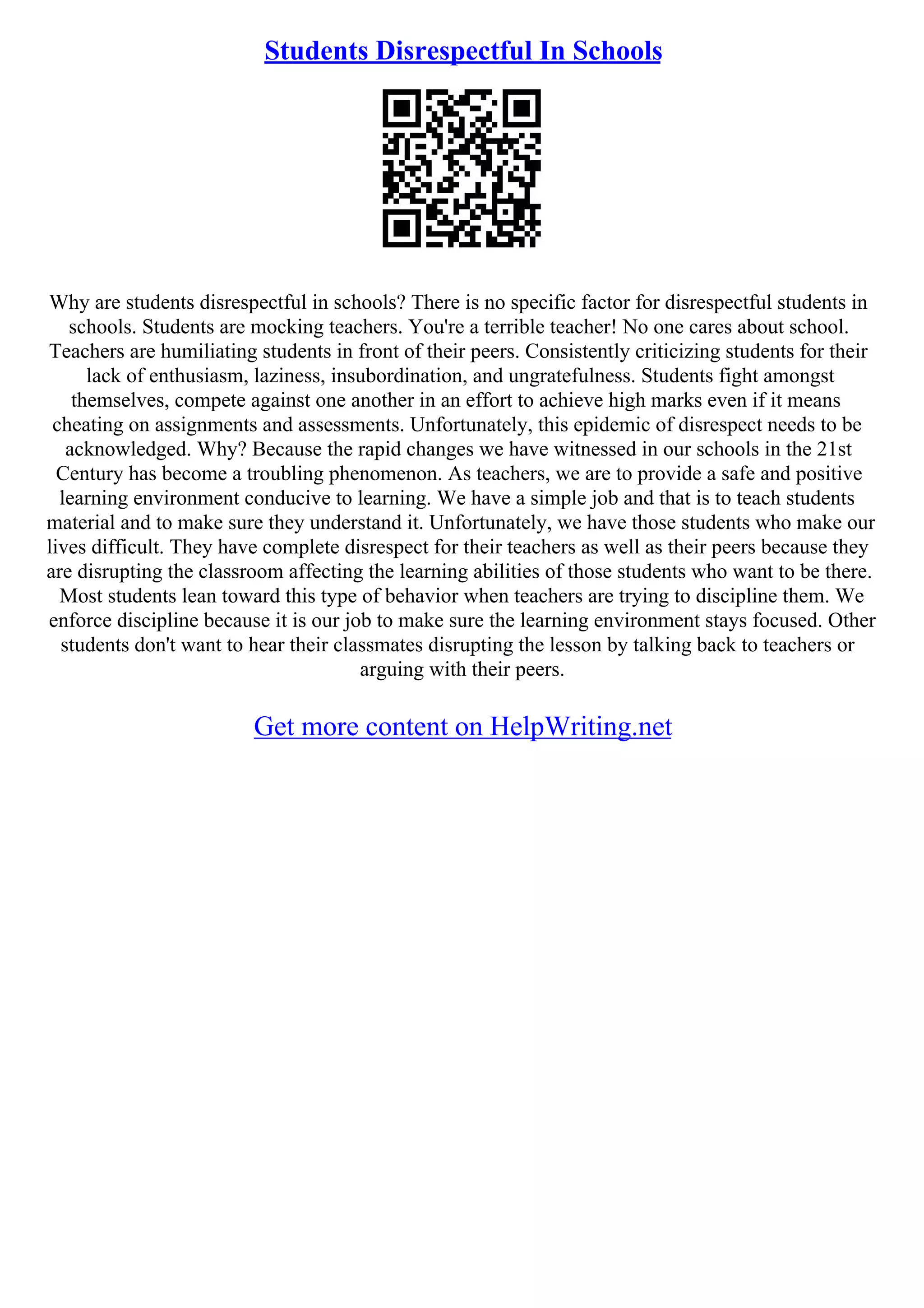 Discipline In School Essay | PDF