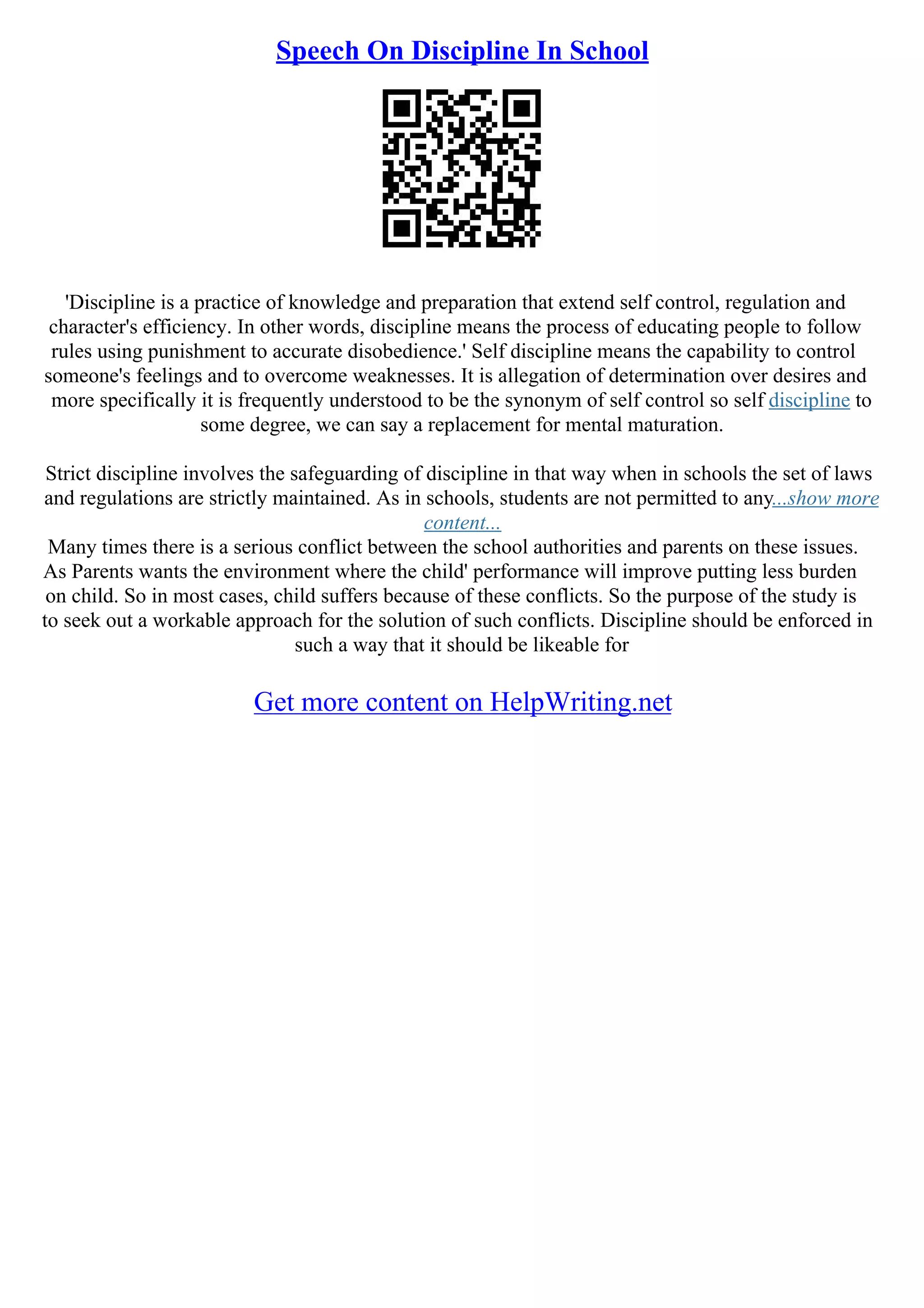 Discipline In School Essay | PDF