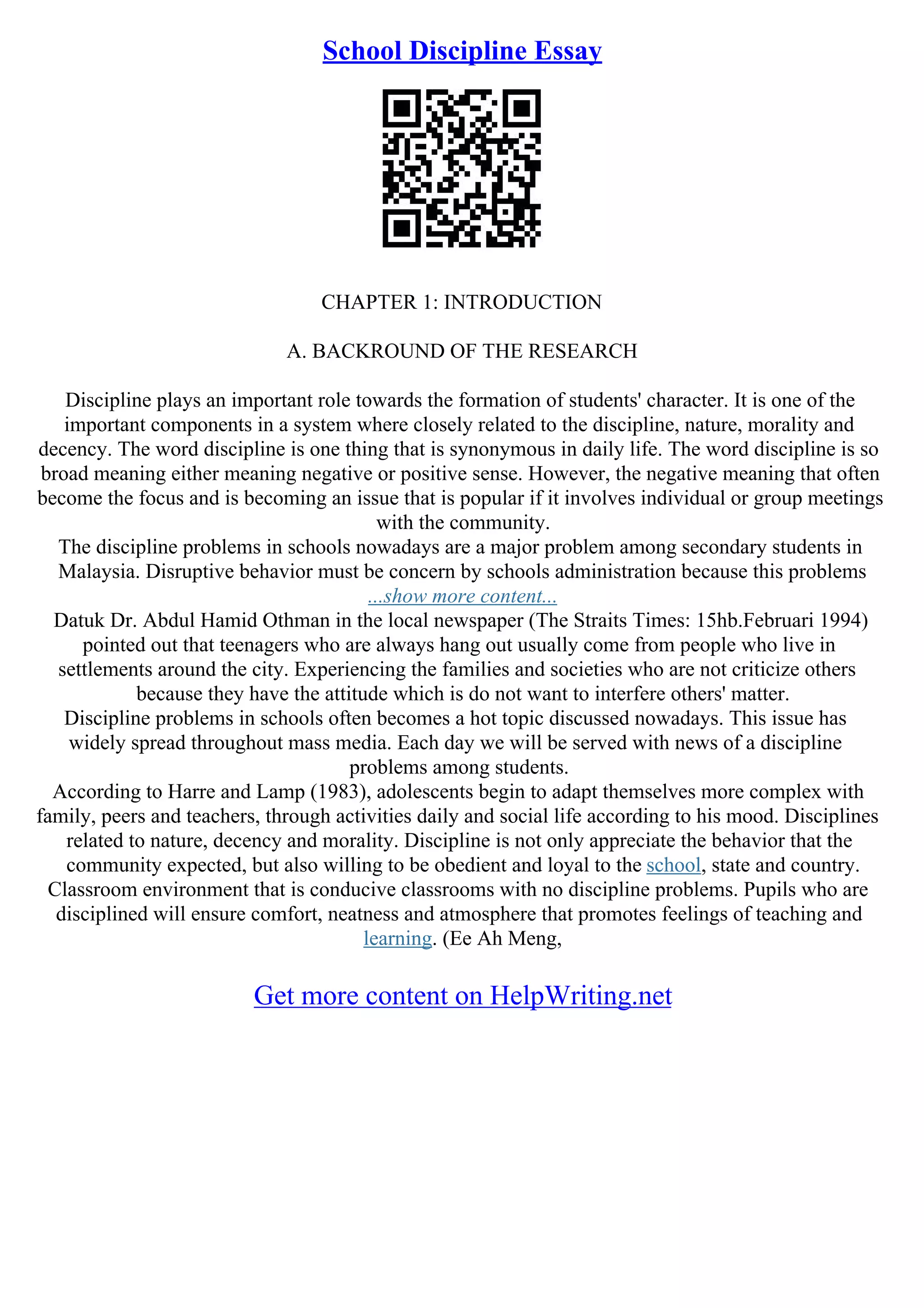 Discipline In School Essay | PDF