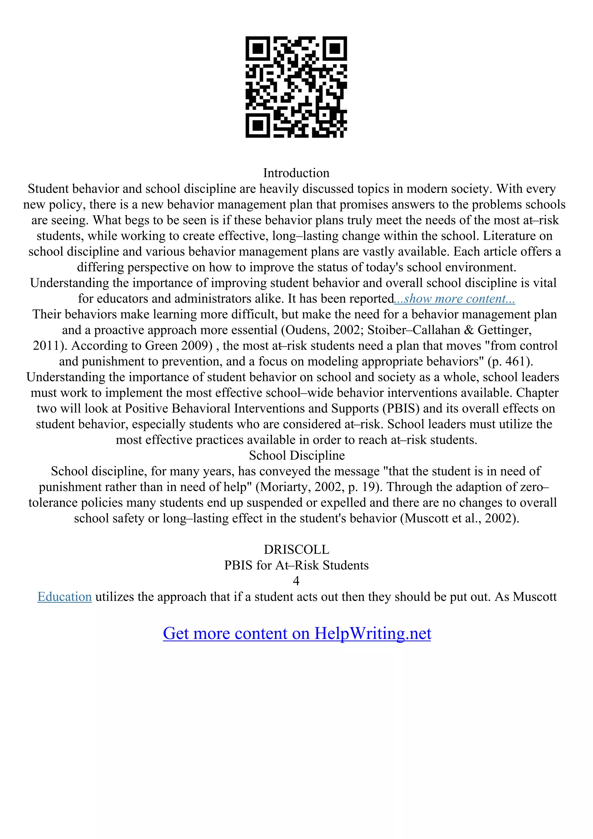 Discipline In School Essay | PDF