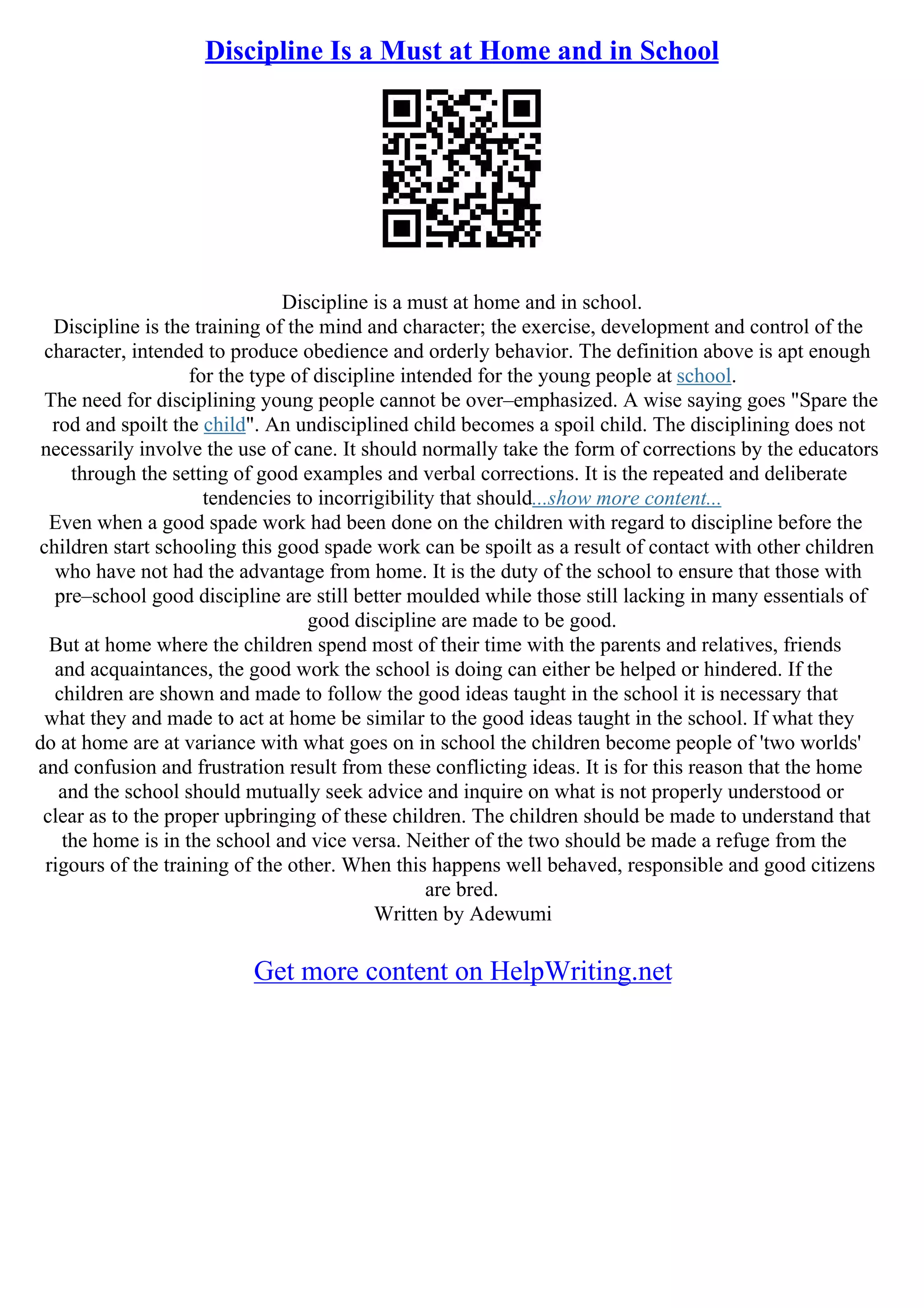 Discipline In School Essay | PDF