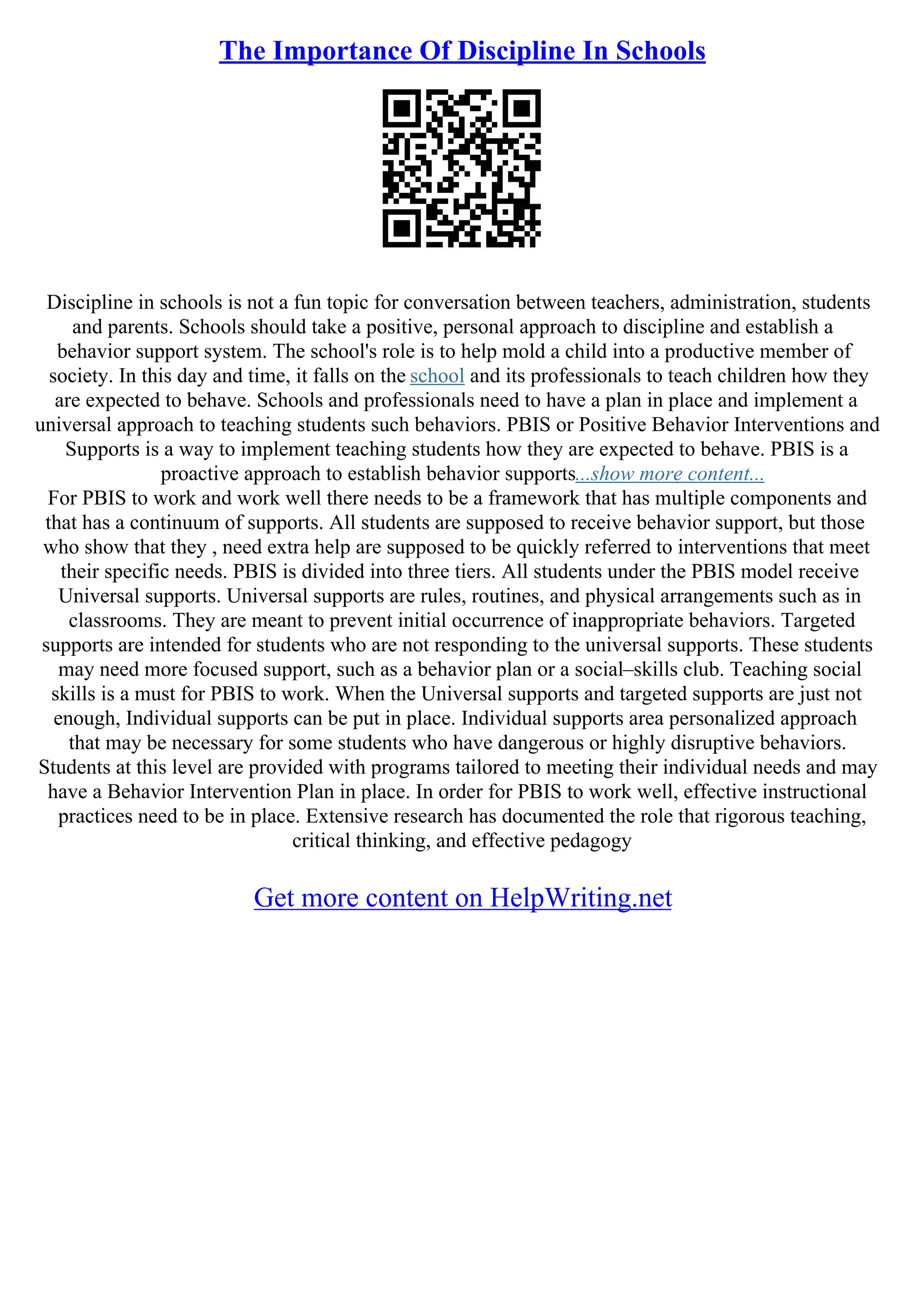 Discipline In School Essay | PDF