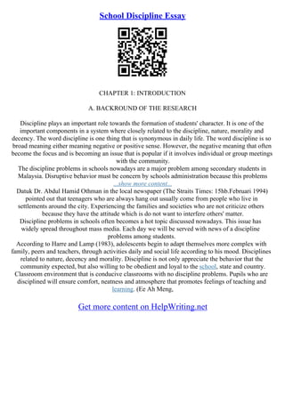 Discipline In School Essay | PDF