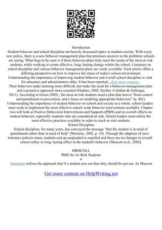 Discipline In School Essay | PDF