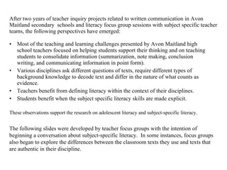 Subject-Specific Literacy | PPT