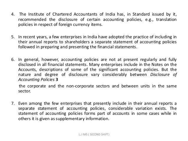 Disclosure of accounting policies