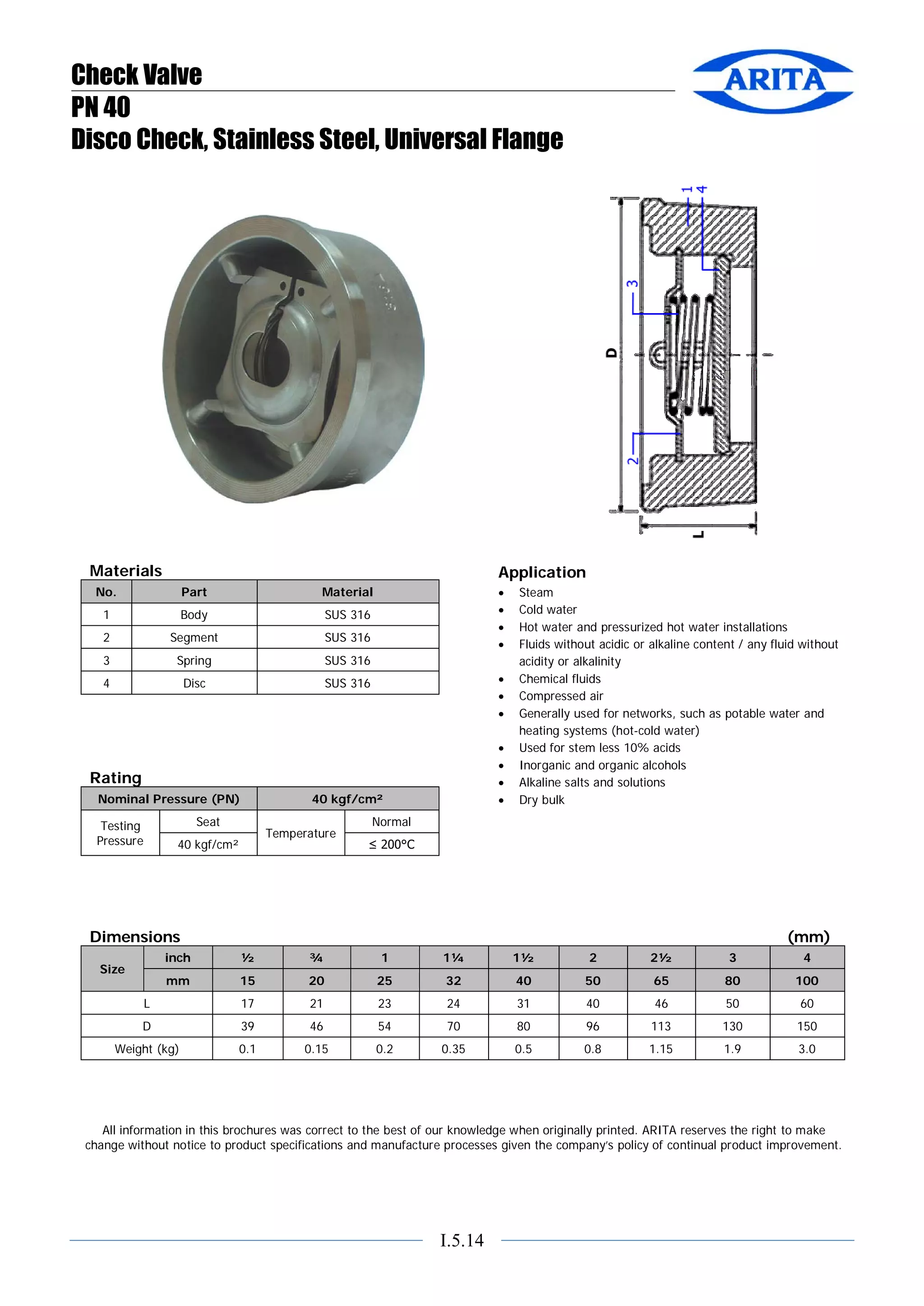 Disc Check Valve SS316 PN40 | PDF