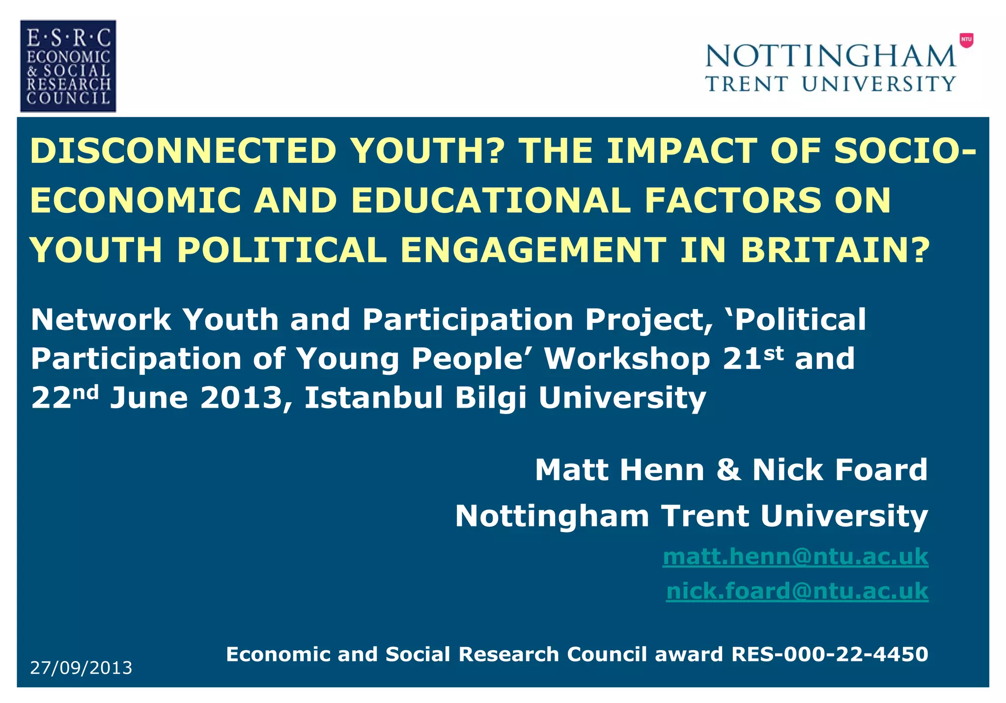 Matt Henn & Nick Foard - Disconnected Youth? | PPT