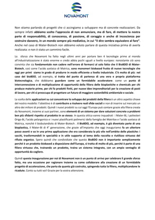 Inaugurazione Mater-Biotech: discorso introduttivo di Catia Bastioli | PDF