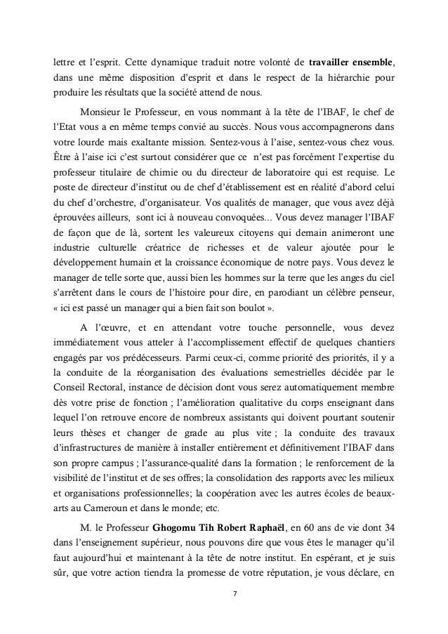 Discours d'installation du directeur de l'IBAF