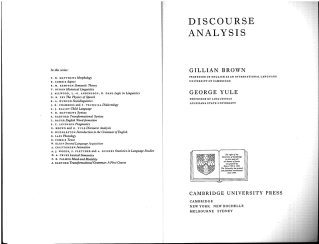Discourse analysis by gillian brown & george yule | PDF | Books and ...
