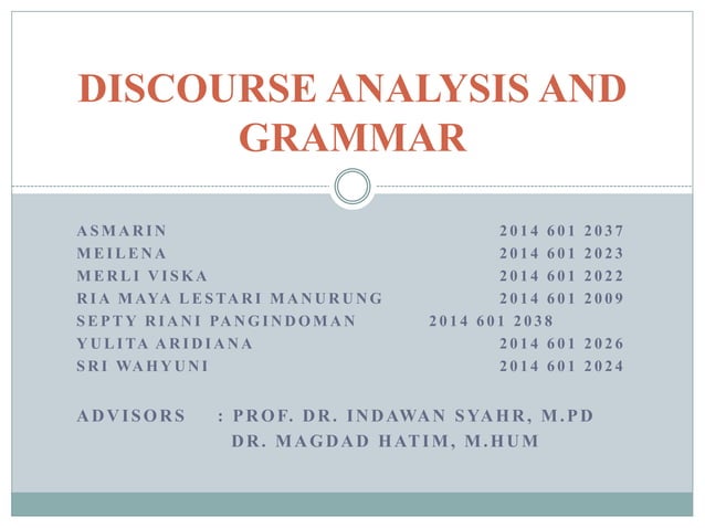 Discourse analysis and grammar | PPTX