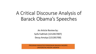 A CRITICAL DISCOURSE ANALYSIS OF BARRACK OBAMA'S SPEECHES | PPT