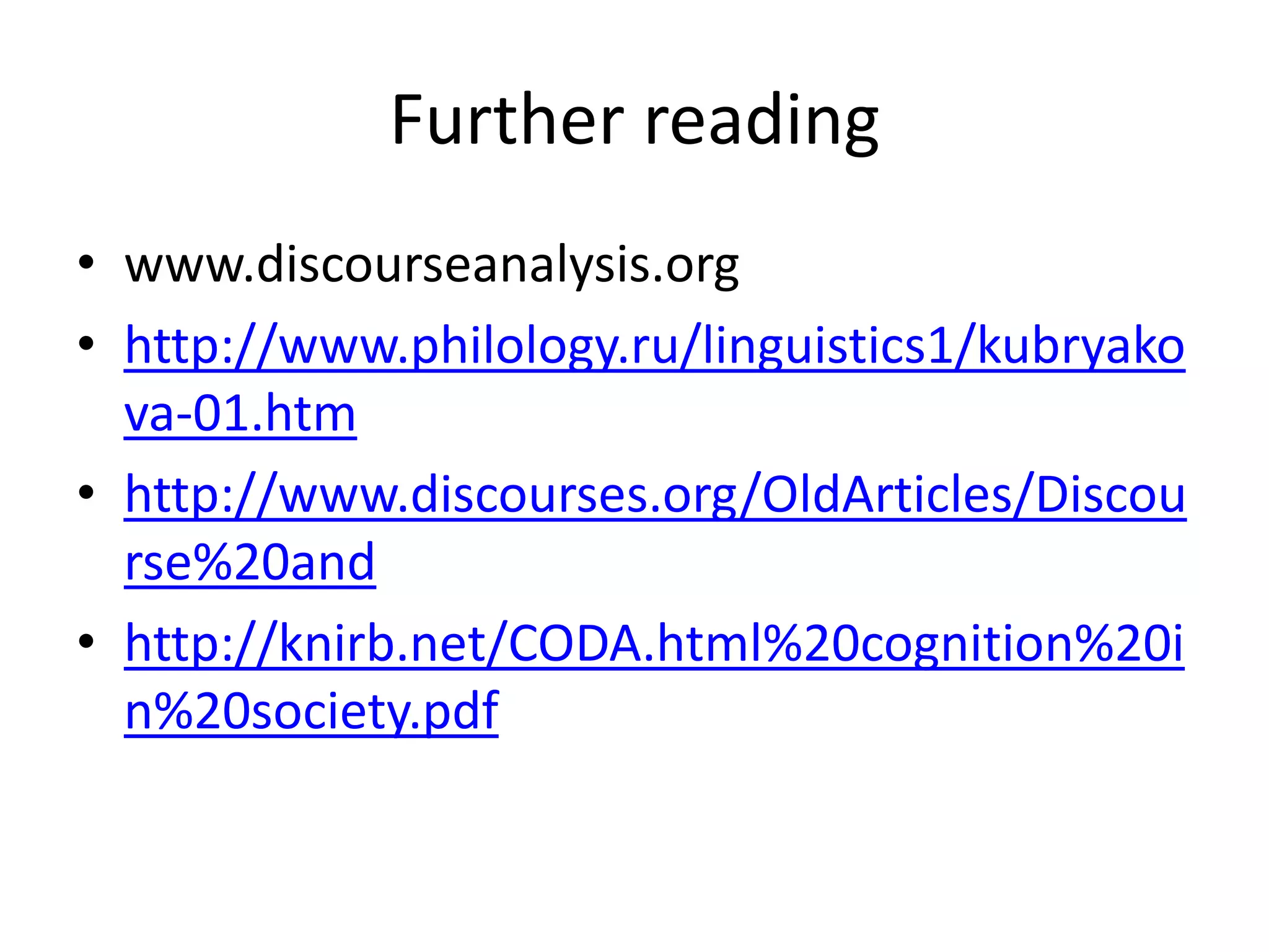 Briefly On Discourse And Cognition Ppt