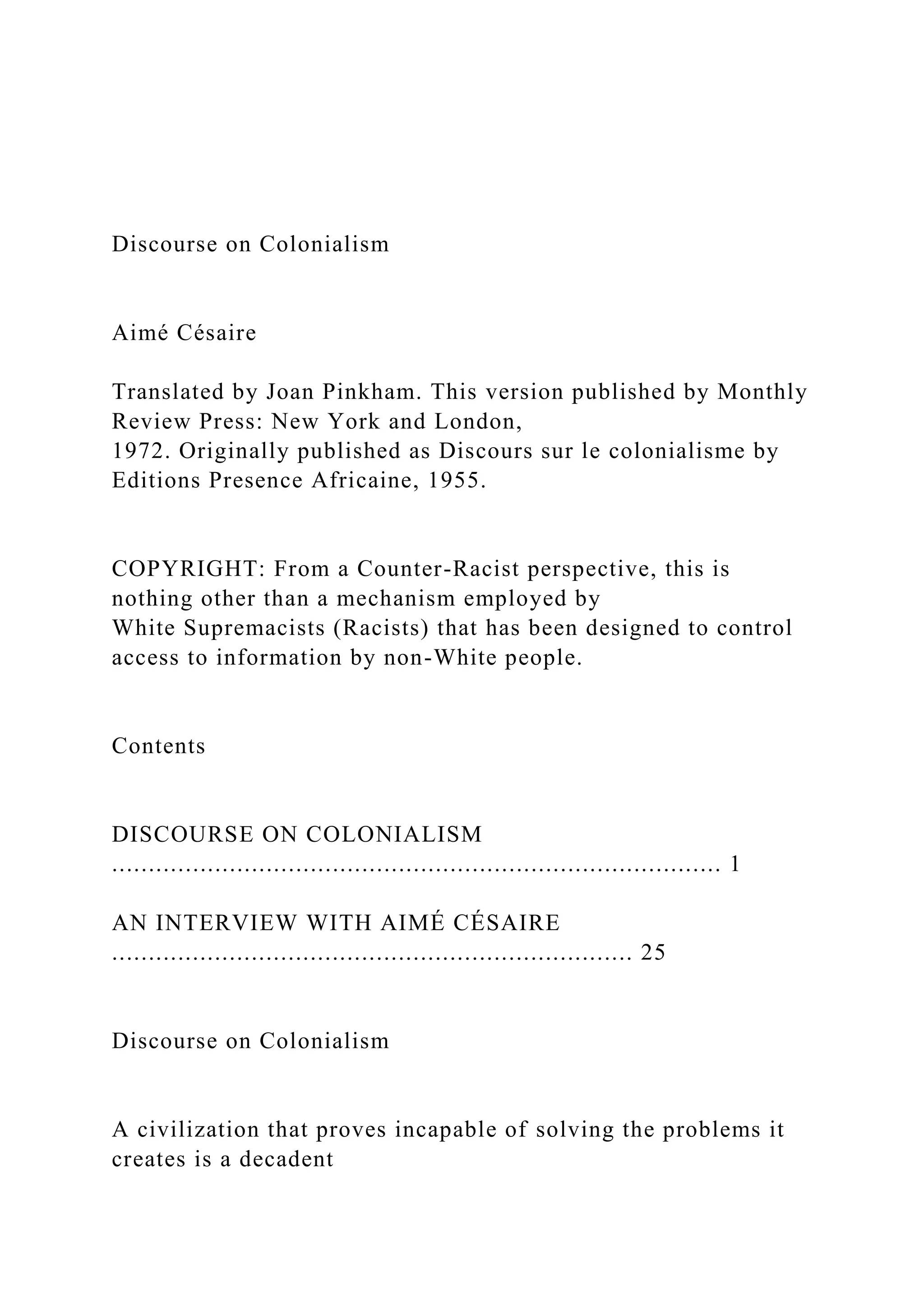 Discourse on Colonialism Aimé Césaire Translated b.docx