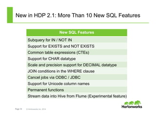 Discover HDP 2.1: Interactive SQL Query in Hadoop with Apache Hive | PPT