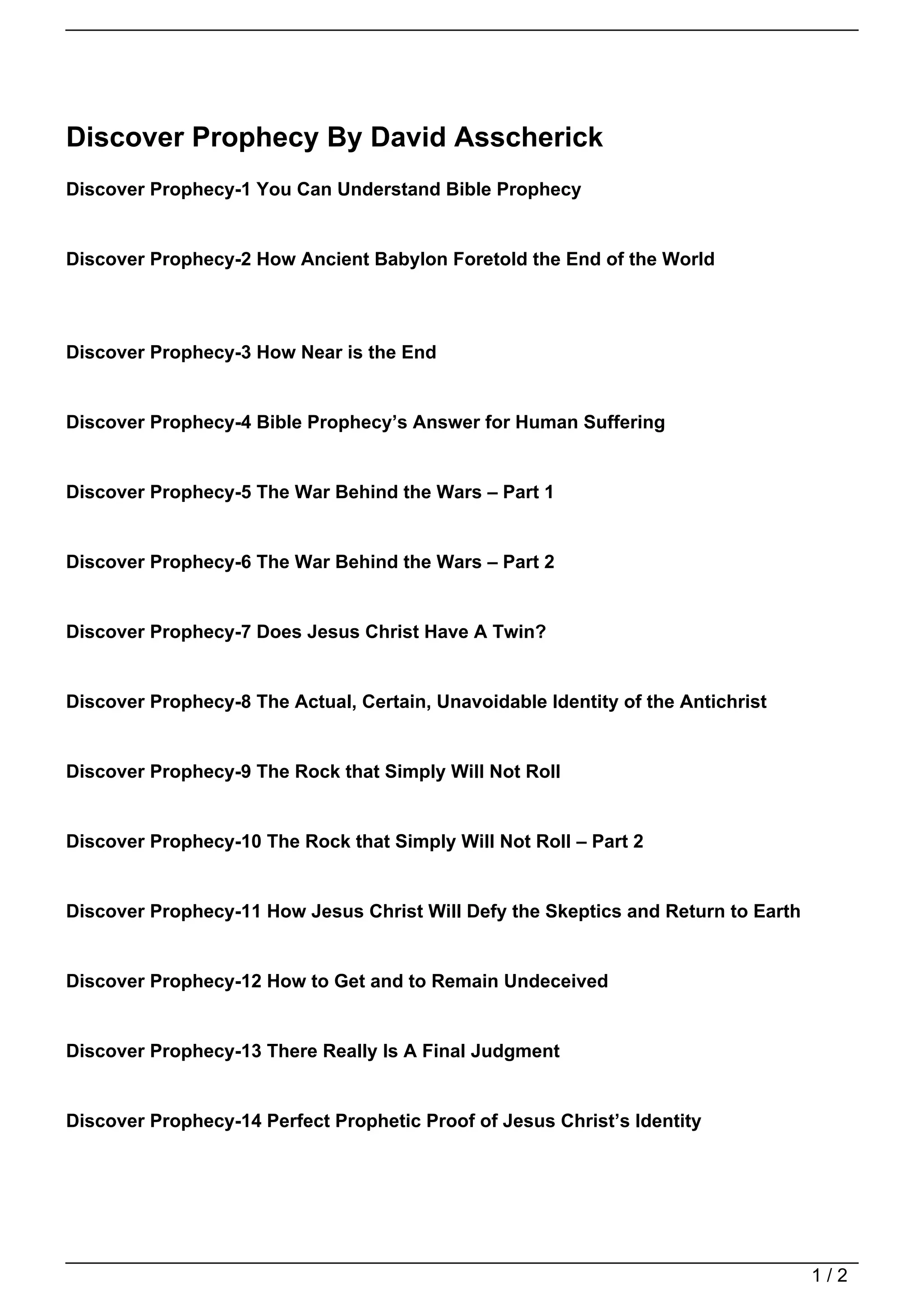 Discover Prophecy By David Asscherick | PDF