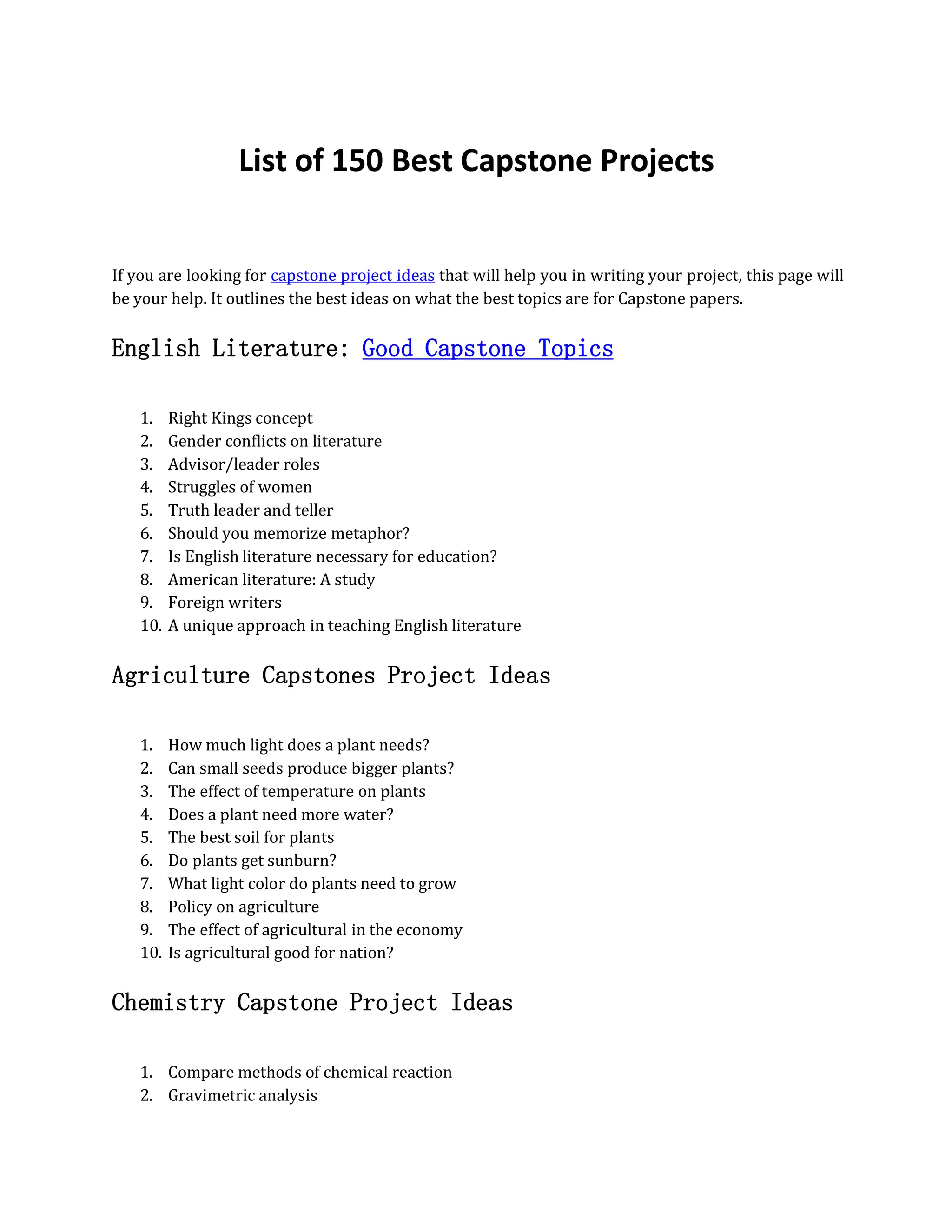 Discover 150 Capstone Project Ideas Here | PDF