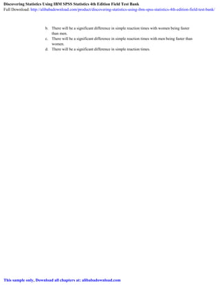 Discovering Statistics Using IBM SPSS Statistics 4th Edition Field Test ...