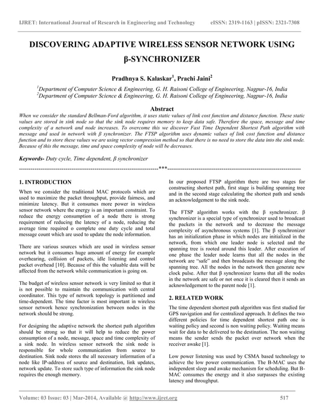 Discovering adaptive wireless sensor network using β synchronizer | PDF | Internet of Things ...