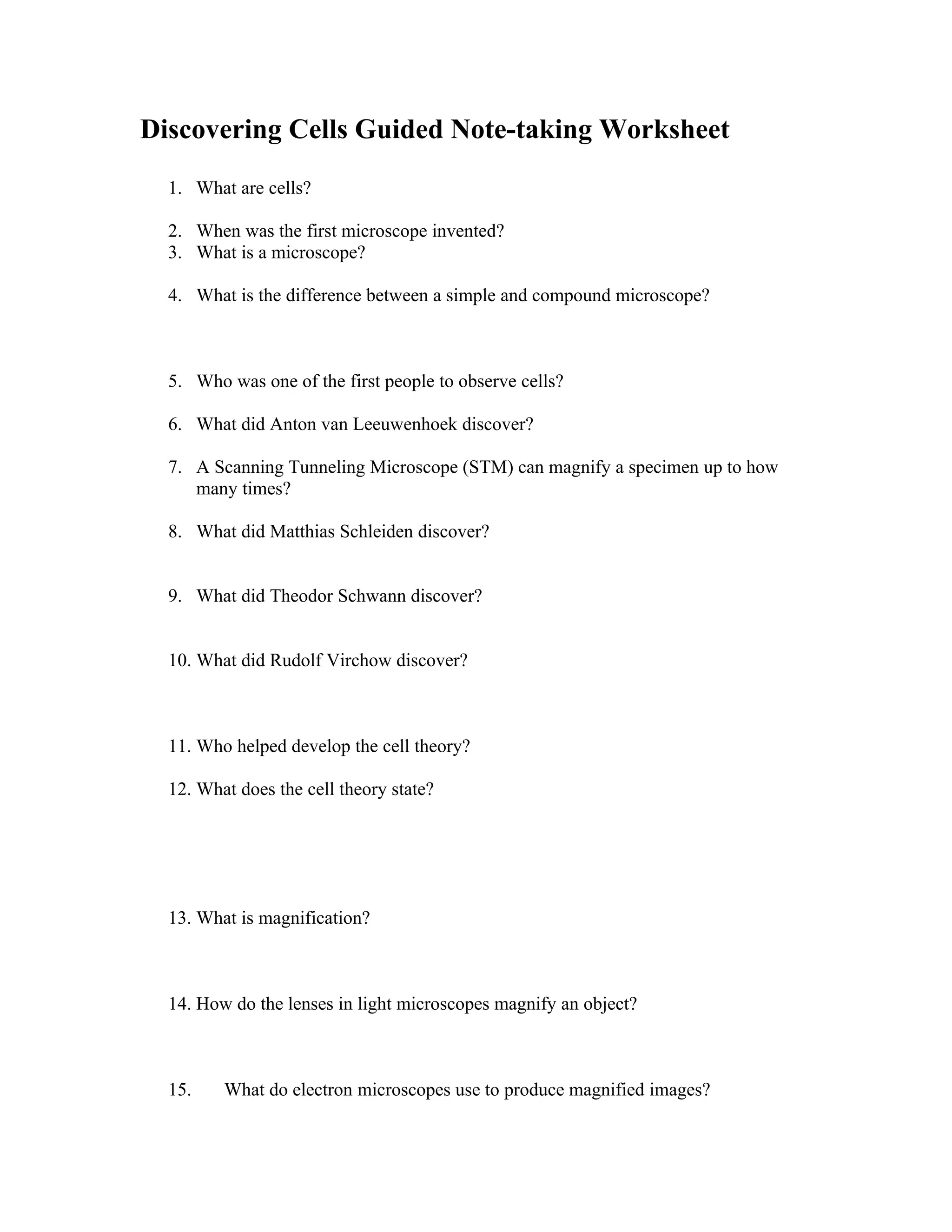 Discovering Cells Guided Note Taking Worksheet | DOC