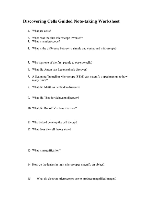 Discovering Cells Guided Note Taking Worksheet | DOC