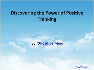 Discovering The Power Of Positive Thinking | PPT